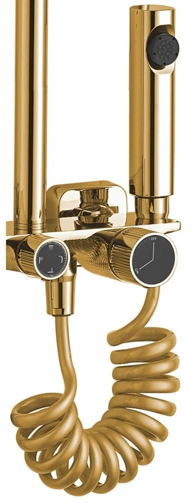 Sprchový set Rea Helix tmavě zlatý - vanová baterie, dešťová, ruční, bidetová sprcha