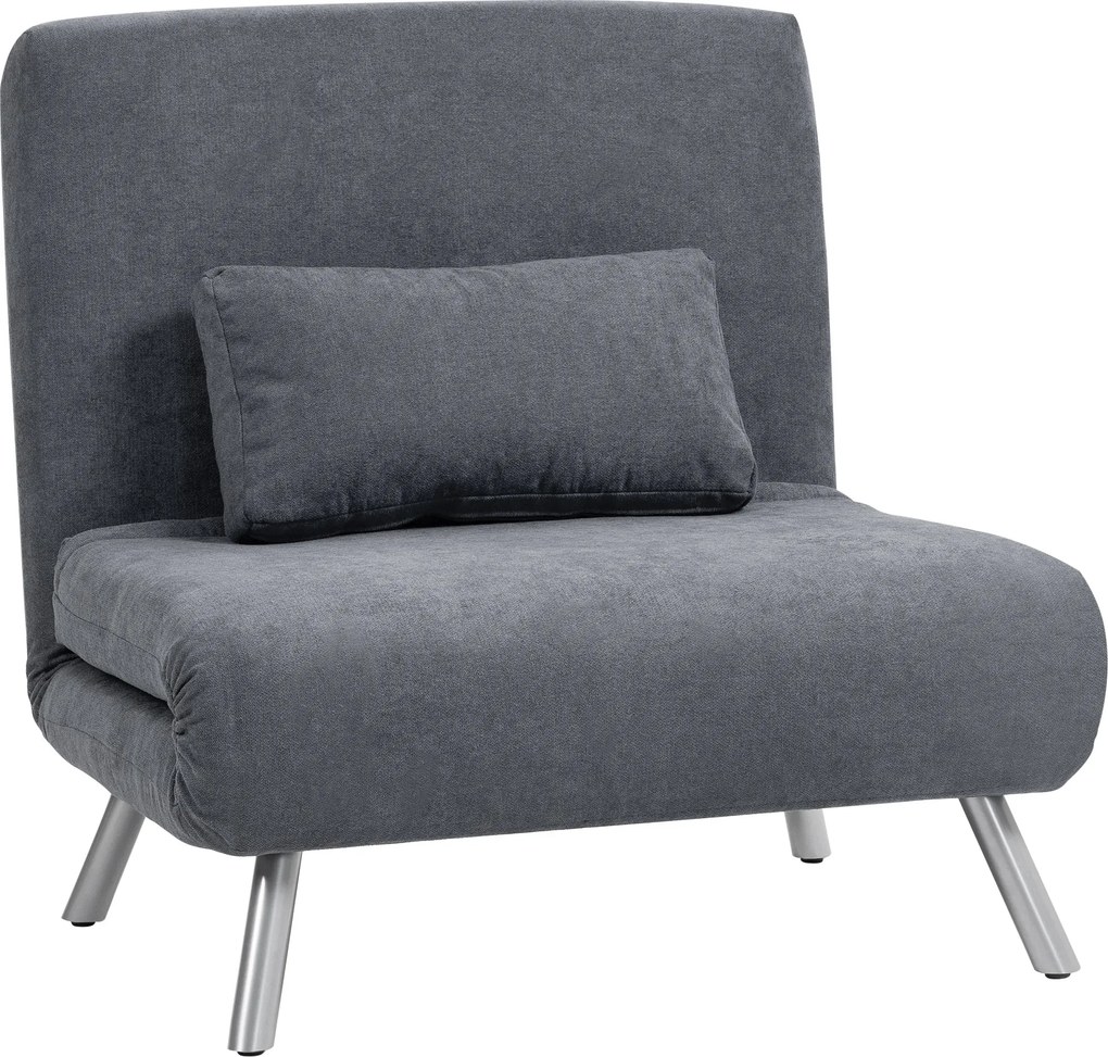 HOMCOM Čalouněné křeslo s funkcí postele, 3v1 design, sedací a spací křeslo, přistýlka pro hosty, látkový potah, s polštářem, tmavě šedá