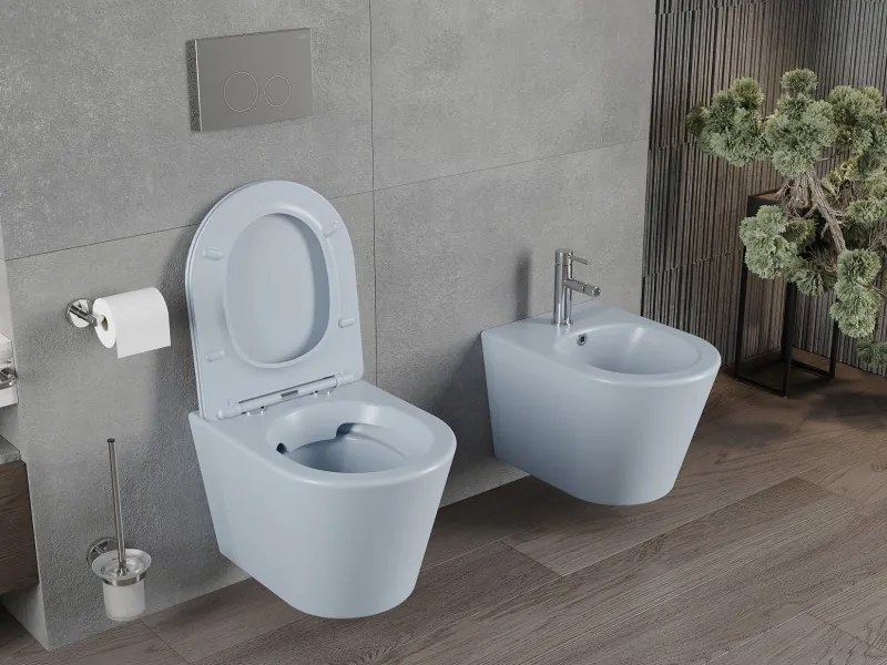 Mexen, Mexen Rico miska wc Rimless z desk wolnoopadającą slim, duroplast, szara-nebíská mat - 30724069