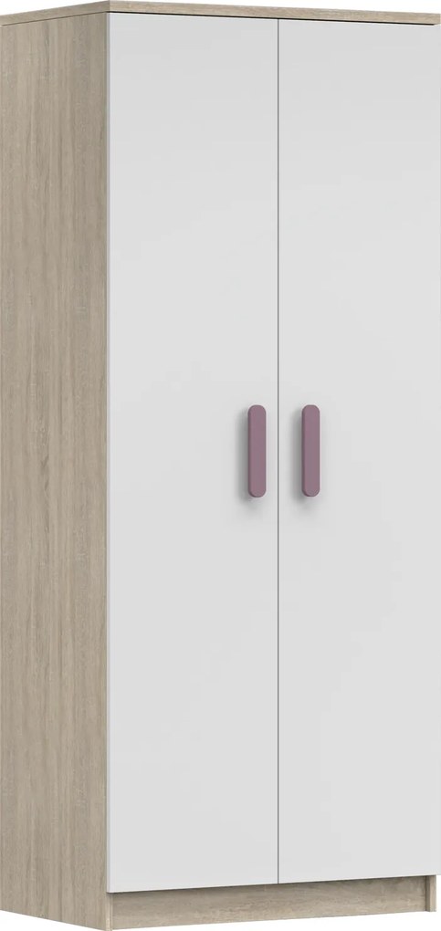 IDZ Šatní skříň SMYK III 2D 06, 80 cm Bílá / Dub Sonoma + Barevné úchytky Barva: Modrá