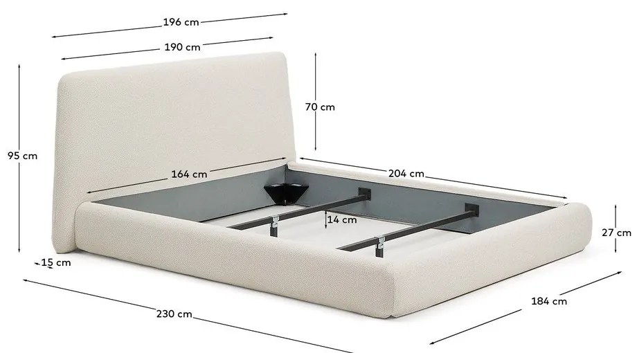 Béžová čalouněná dvoulůžková postel bez roštu 160x200 cm Martina – Kave Home