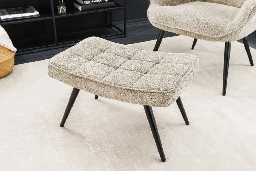 Moderní taburet Malmö bouclé šampaňská greige 60cm