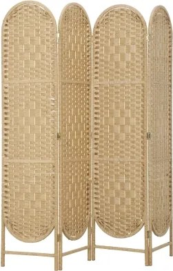 HOMCOM Paravan dělící stěna 4-dílný 160 x 170 cm s obloukovým horním okrajem, ručně tkaný, skládací dělící stěna Přírodní