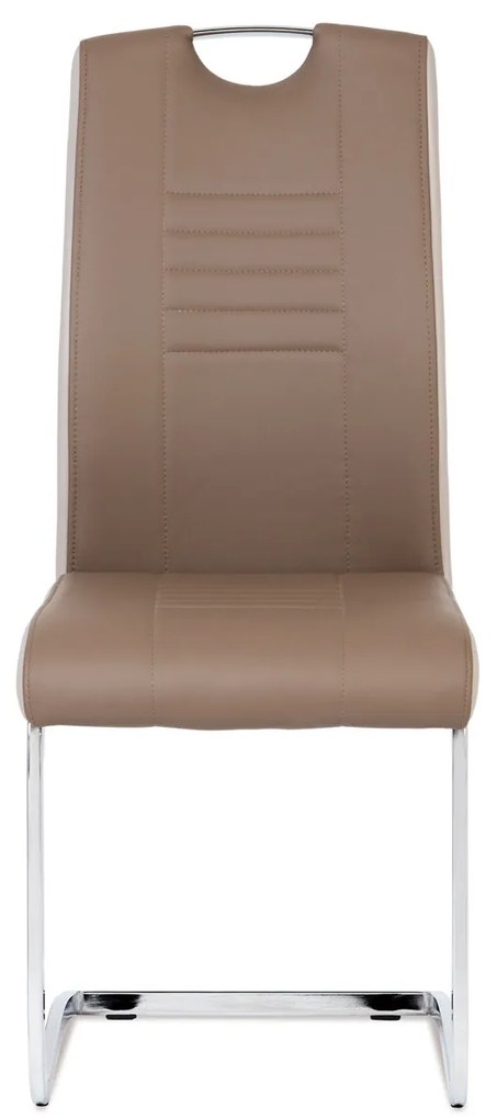 Jídelní židle chrom / koženka coffee + cappucino boky Autronic DCL-406 COF