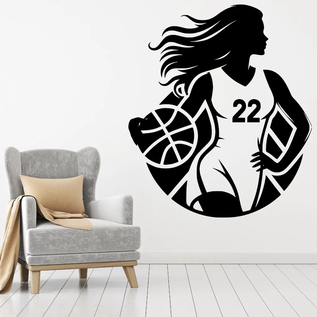 Živá Zeď Samolepka na zeď Basketbalistka s vlastním číslem Barva: černá