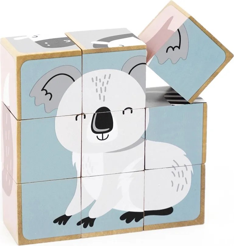 Dřevěné puzzle kostky Viga zvířata 9 dílů