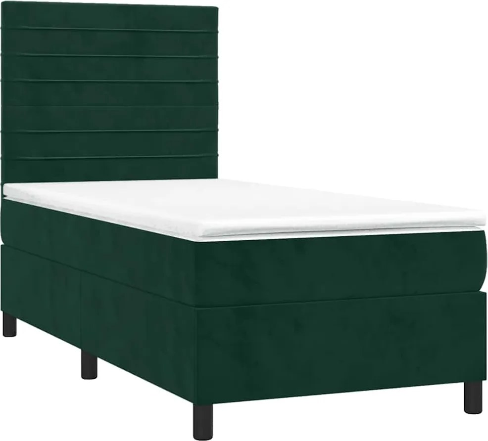 Box spring postel s matrací tmavě zelená 90x200 cm samet 3143064
