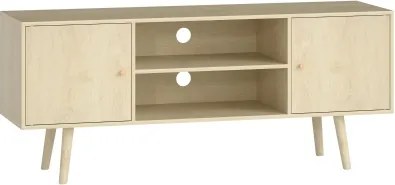 HOMCOM TV nábytek TV skříň pro televizor až 140 cm, 2 skříně a 2 otevřené police 120x34x50cm, přírodní dřevěný vzhled