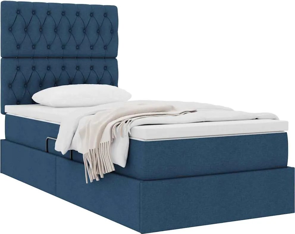 Postel s úložným prostorem a matrací Modrá 100 x 200 cm textil 3371828