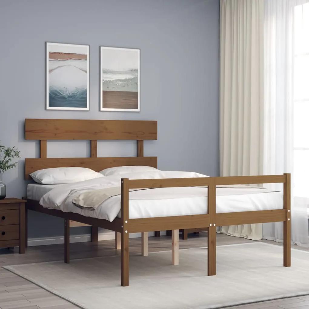 Rám postele s čelem medově hnědý 140 x 190 cm masivní dřevo,  3195334