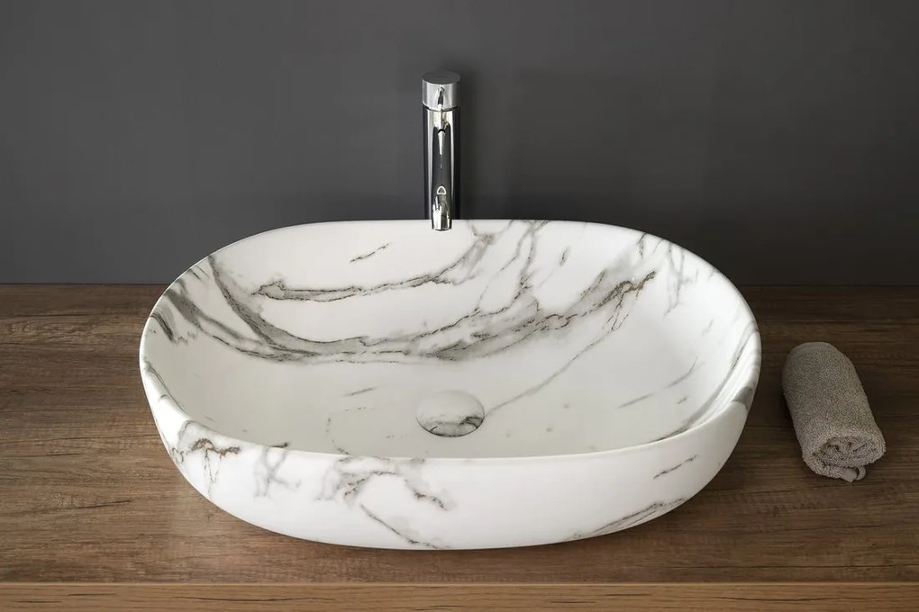 Sapho Sapho, CALEO keramické umyvadlo na desku 60x42cm, bianco carrara, CA590BC