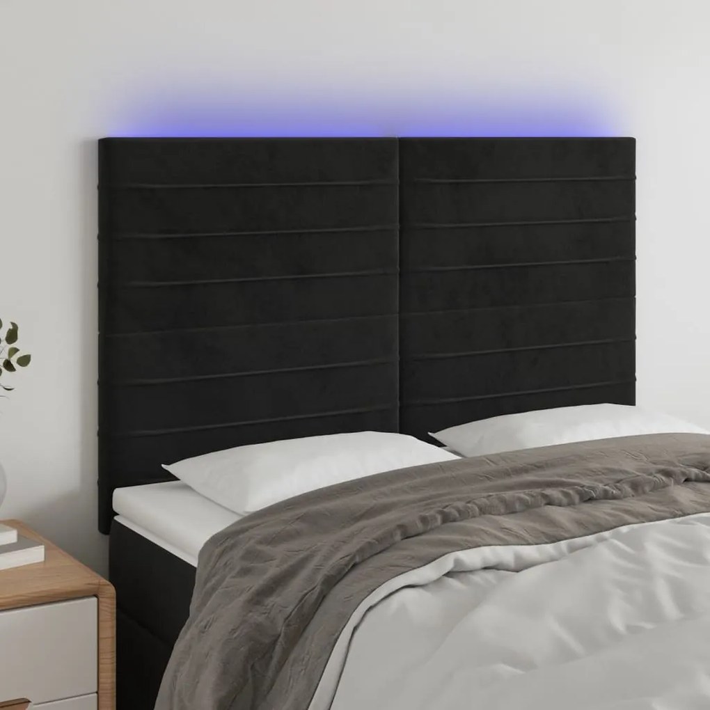 Čelo postele s LED černé 144x5x118/128 cm samet