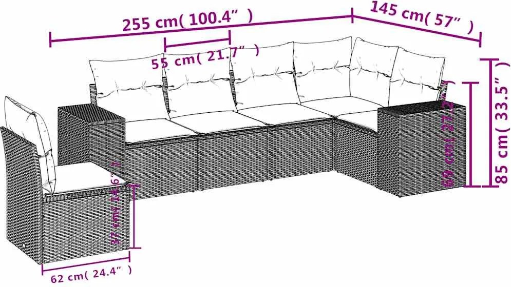 6dílná zahradní sedací souprava s polštáři černá polyratan 3222626