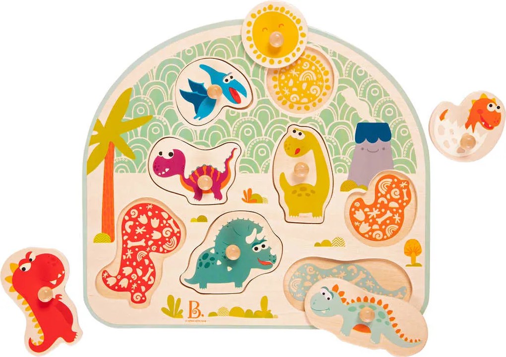B-TOYS DŘEVO Baby puzzle dinosauři vkládací na desce 8 dílků *DŘEVĚNÉ HRAČKY* bx1818