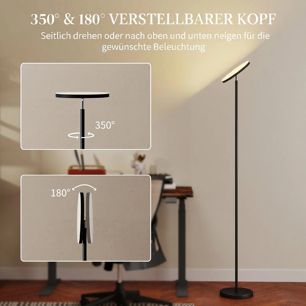 HOMCOM RGB lampička Uplighter, stmívatelná lampa s dálkovým ovládáním a dotykovým ovládáním, 350° otočná hlava, černá