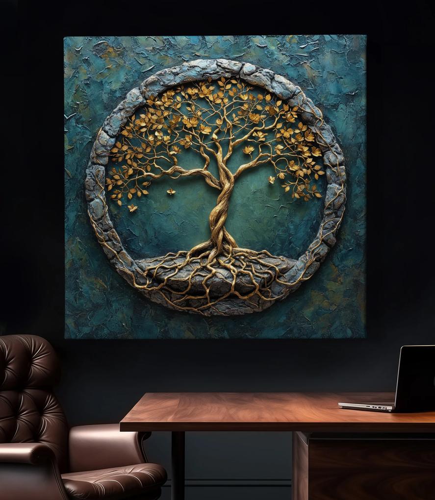 Obraz na plátně - Strom života v kamenném kruhu Vitalare FeelHappy.cz Velikost obrazu: 100 x 100 cm
