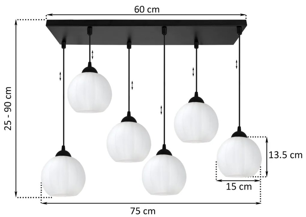 Závěsné svítidlo Costa, 6x bílé skleněné stínítko, b