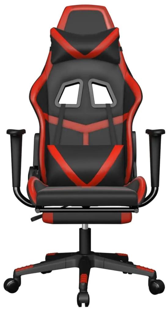 Masážní herní židle s podnožkou černá a červená umělá kůže,  345435