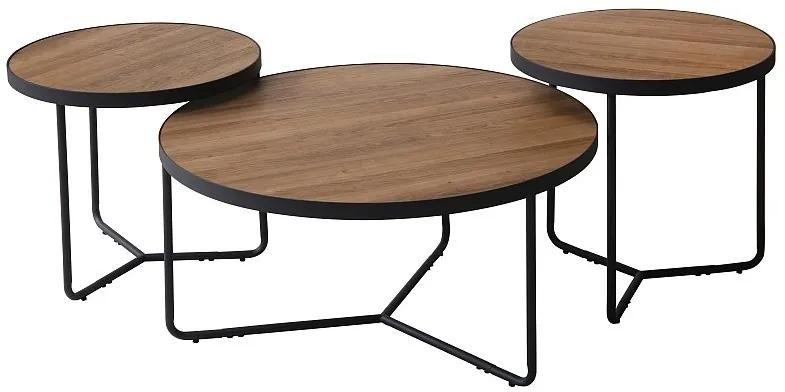 Casarredo - Komfort nábytek Kulatý konferenční stolek DAJA sada 3 kusů, ořech/černý kov