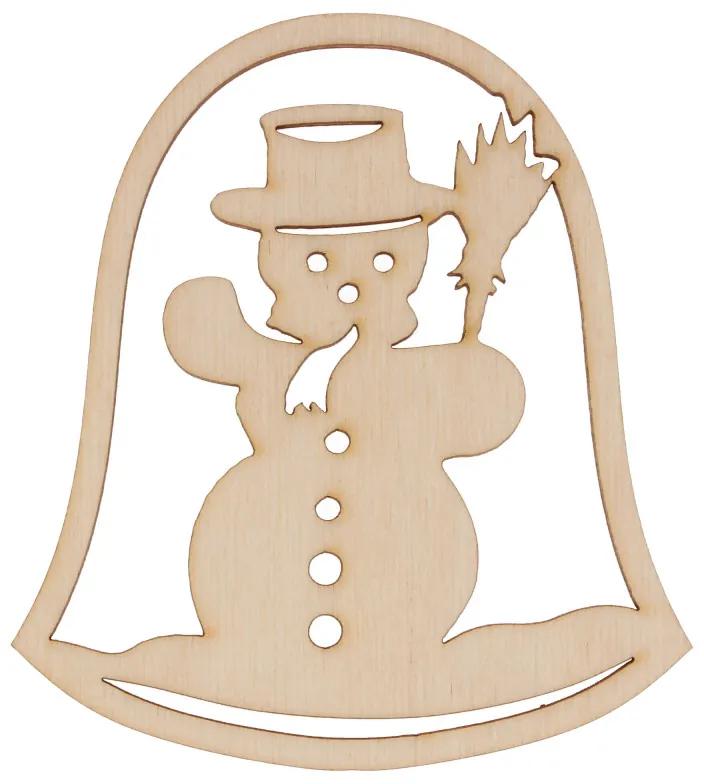 Dřevěná vánoční ozdoba dekorace Sněhulák ve zvonku galanteriadrew