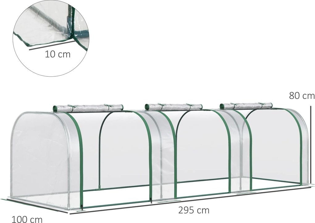 Fóliový skleník Outsunny, skleník, skleník s dveřmi, chladicí rám, skleník pro rostliny, školka pro rostliny, ocel, průhledný, 295 x 100 x 80 cm | Ao…