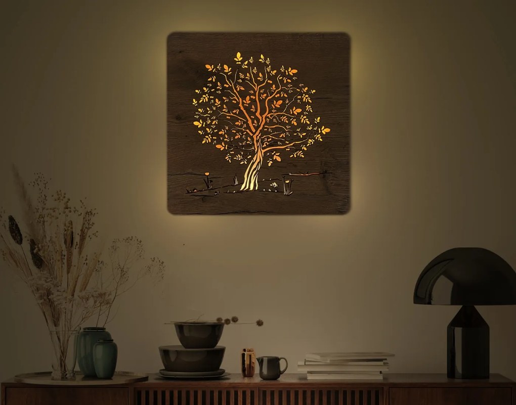 Li-Go "Ořešák" světelný obraz 230V 62x62cm provedení povrchu: dub světlý