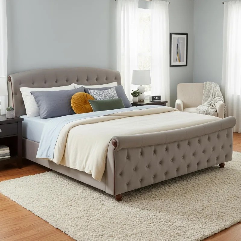 Postel s roštem, 180x200, šedohnědá Taupe Velvet látka, BARETO Kondela 0000402151