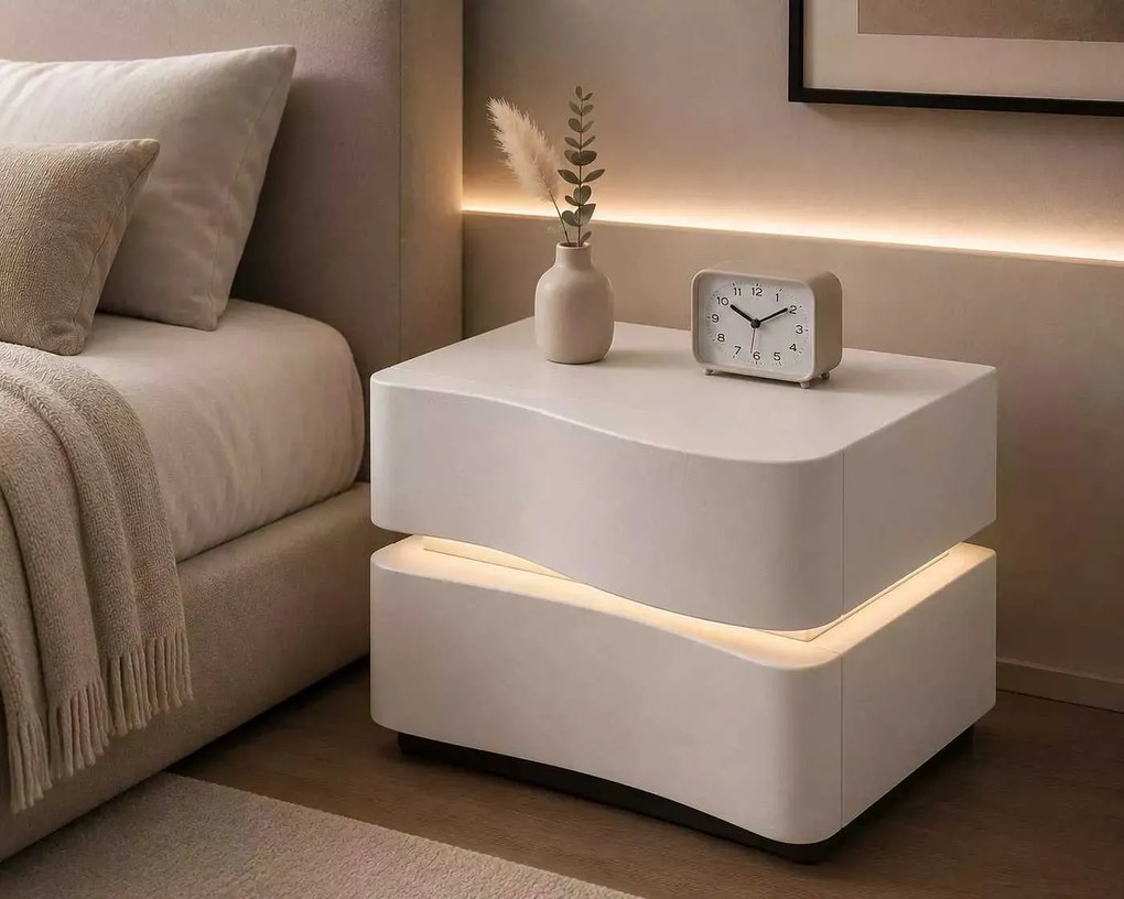 LuxuryForm DESIGN Noční stolek ALVA s LED osvětlením – bílý