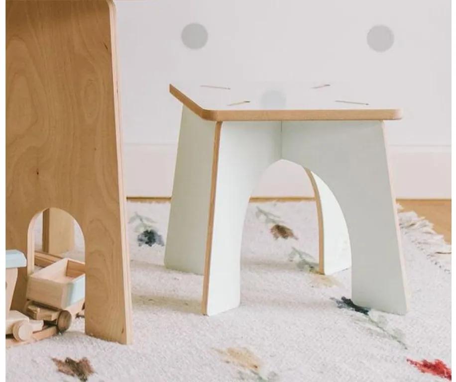 Myminihome Dětský stůl ve tvaru domku 2v1 + stolička bez opěrátka Zvolte barvu stran: Nelakovaná, Zvolte barvu polic: Nelakovaná