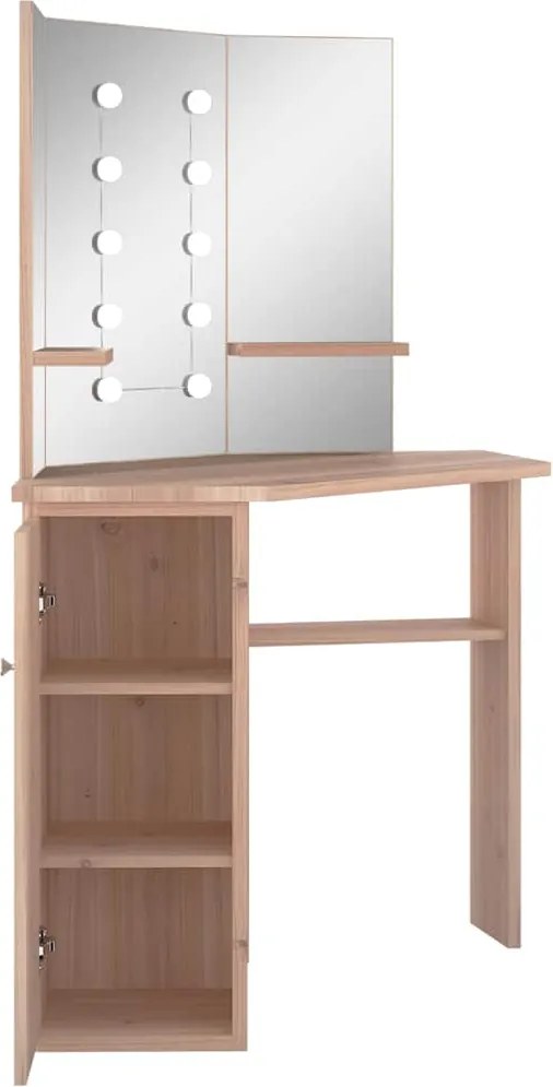 Rohový toaletní stolek s LED světlem dub 111 x 54 x 141,5 cm 326533