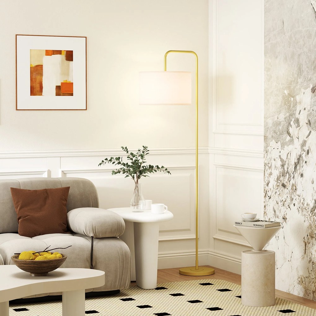 HOMCOM Moderní stojací lampa s lněným stínidlem a vypínačem do obývacího pokoje a ložnice, 163,5 cm, zlatá a bílá | Aosom