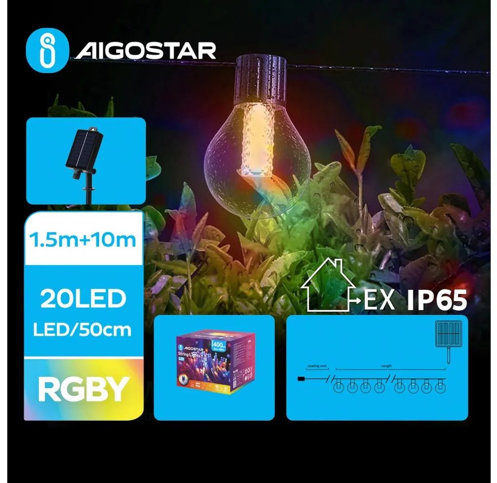 Aigostar - LED Solární vánoční řetěz 20xLED/8 funkcí 11,5m IP65 multicolor