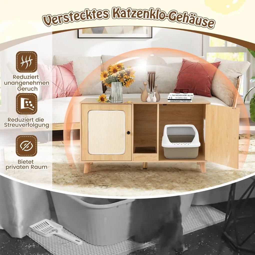 Costway Kočičí skříňka na kočičí záchod kočičí wc s 2 dvířky kočičí domeček