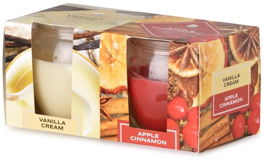Emocio Sklo 65x63 mm 2 ks v krabičce Vanilla Cream & Apple Cinnamon, vonná svíčka