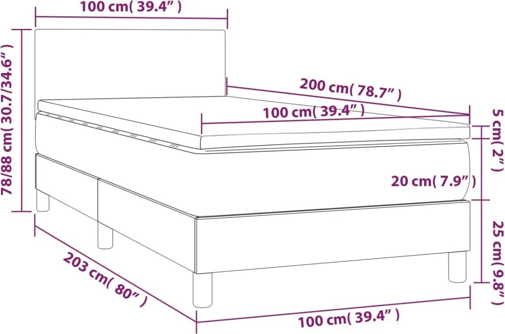 Box spring postel s matrací černá 100 x 200 cm textil 3139875