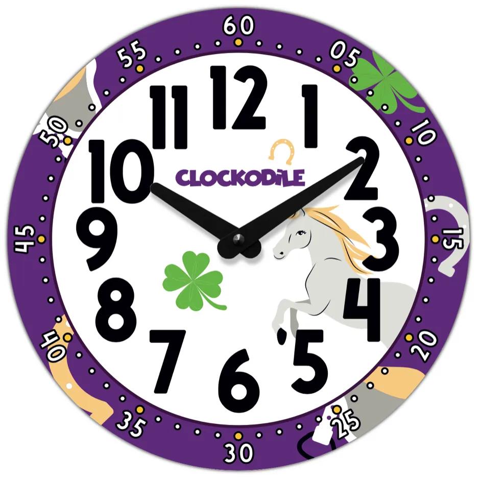 CLOCKODILE Dětské hodiny fialové s koněm ⌀25cm CCT0030