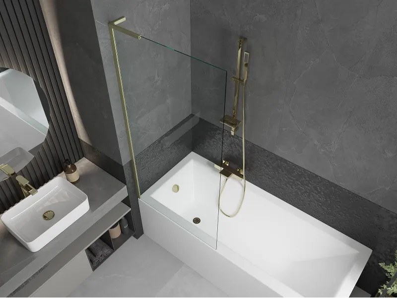 Mexen Next L, 1-křídlová vanová zástěna 80 x 150 cm, 6mm čiré sklo, zlatý matný profil, 895-080-000-03-00-55