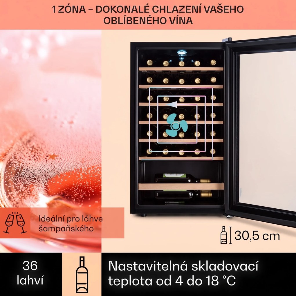 Klarstein Barossa 32 Uno, vinotéka, 95 l/36 lahví, 1 zóna, dotykové ovládání