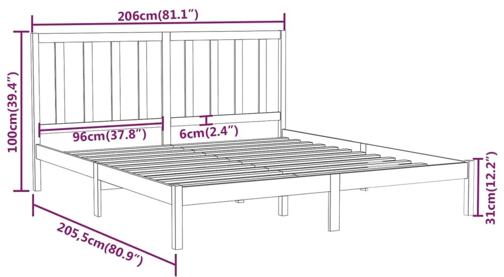 Rám postele bílý masivní dřevo 200 x 200 cm