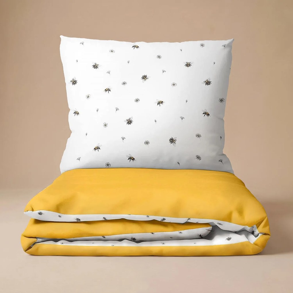 Perkálové bavlněné povlečení Včelky - duo - medové žluté Velikost: atypický 240 x 200 + 2 x 70 x 90