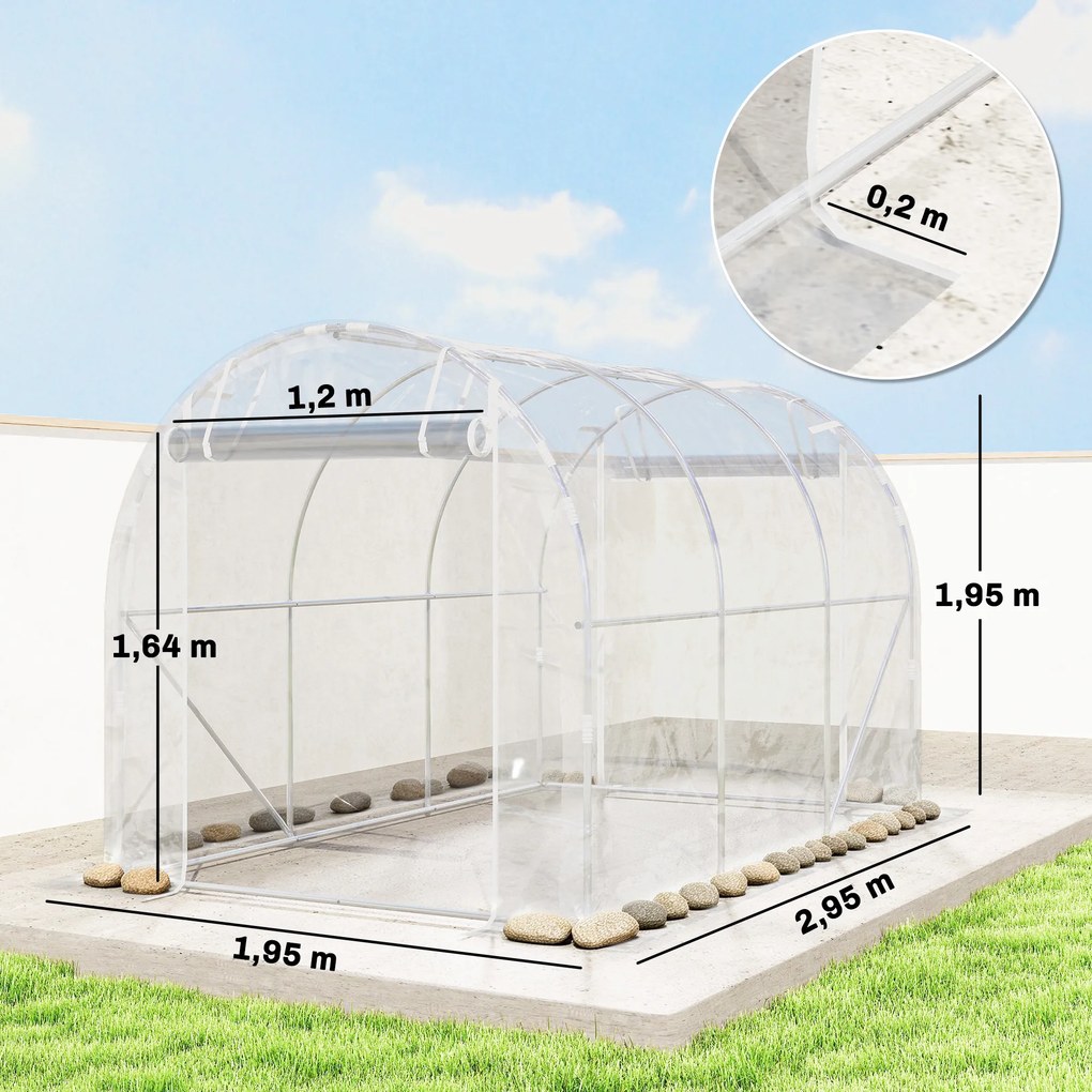 Outsunny Skleník Polytunnel, průchozí skleník s pozinkovaným ocelovým rámem a krytem z PE odolným proti UV záření, průhledný 84H-443V00CR