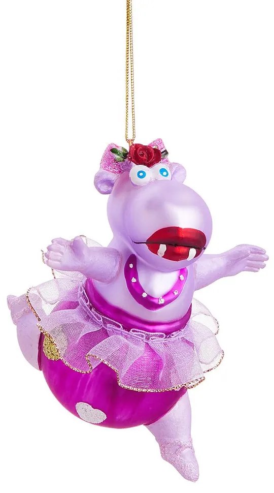 HANG ON Skleněná ozdoba hrošice baletka