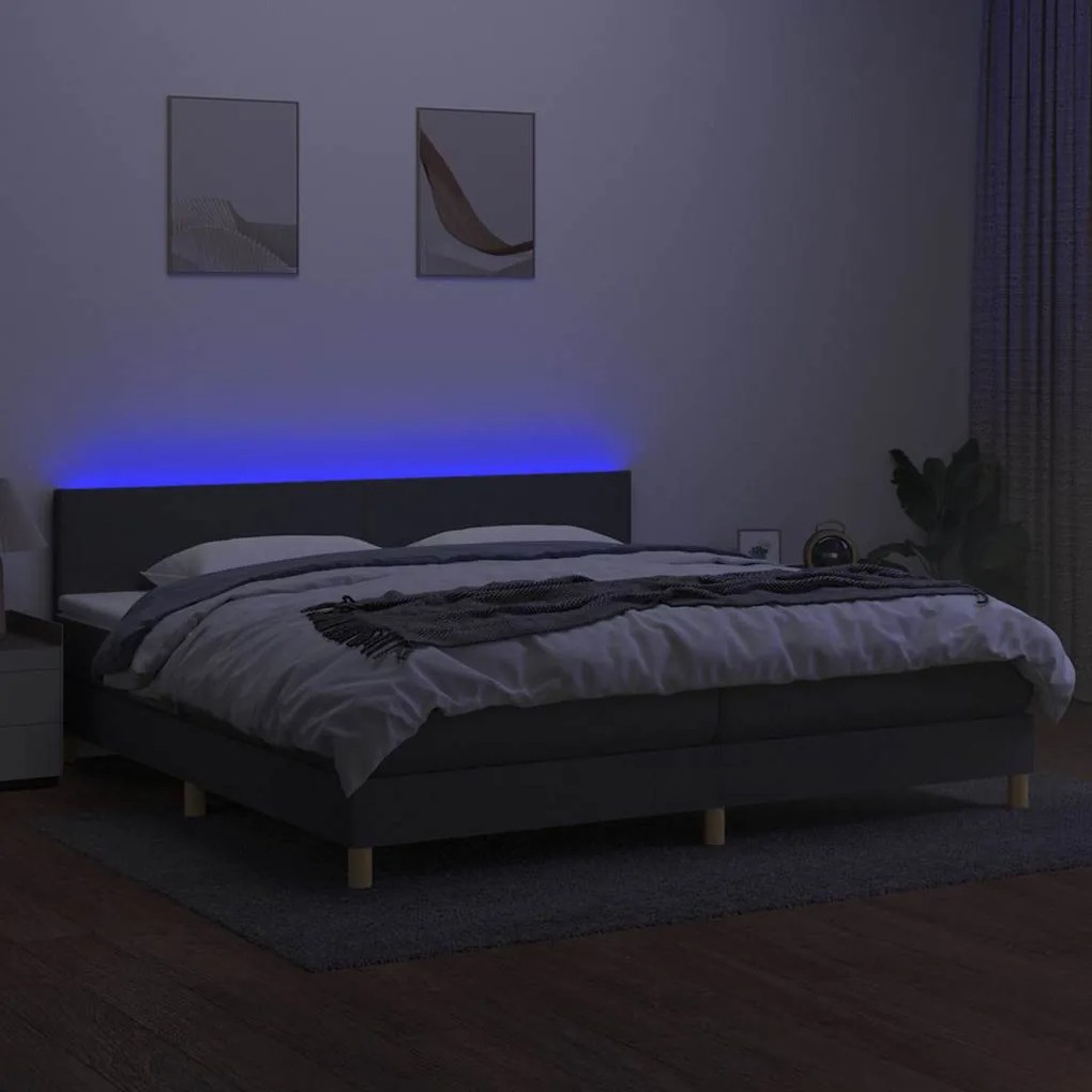 Box spring postel s matrací a LED tmavě šedá 200x200 cm textil 3133582