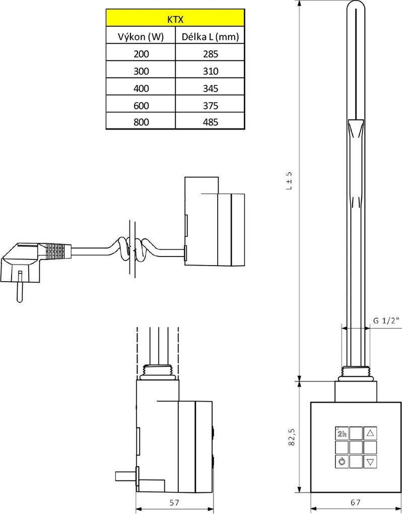 Sapho KTX 300 W KTX-C-300 topná tyč s termostatem chrom