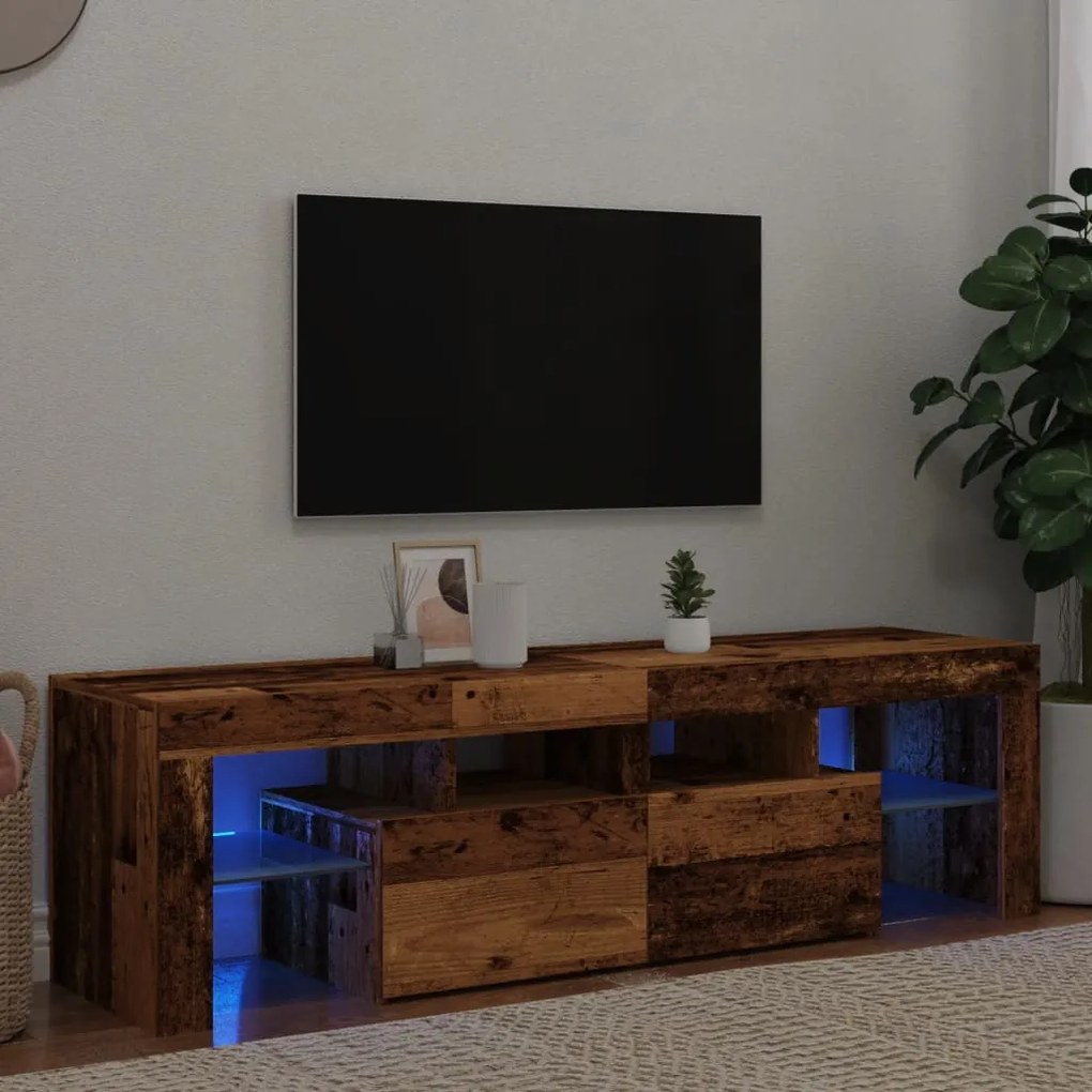 TV stolek s LED old wood 140 x 36,5 x 40 cm kompozitní dřevo