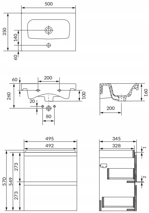 Cersanit Moduo Slim SET, závěsná skříňka 50x35x62 cm + umyvadlo 50cm, antracitová matná, S801-470-DSM