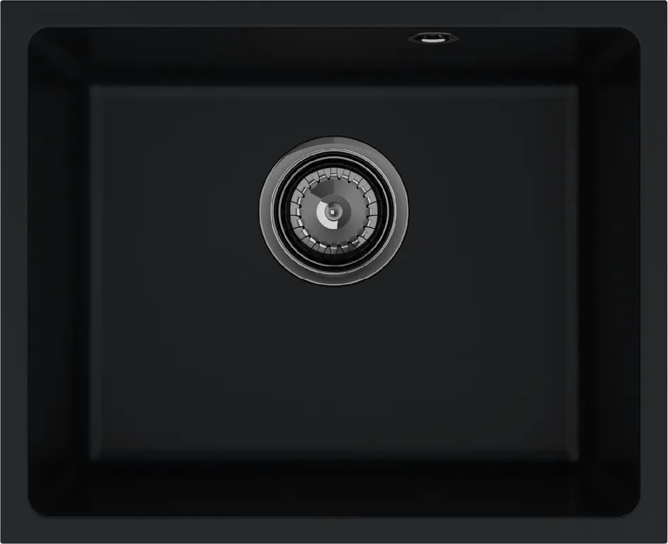 Sink Quality Crypton 55, kuchyňský granitový dřez 460x375x205 mm + černý sifon, černá, SKQ-CRY.C.1KBO.55.XB