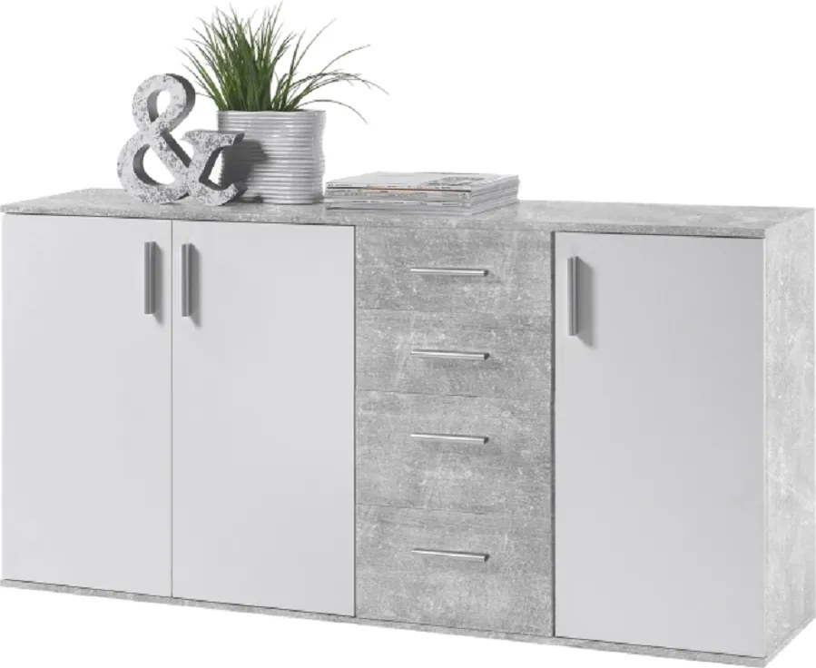 Komoda, bílá/beton, POPPY 3