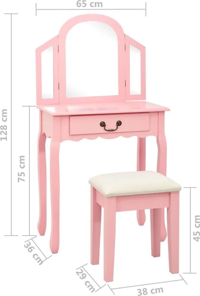 vidaXL Toaletní stolek se stoličkou 65x36x128 cm pavlovnia MDF [289335] Barva: Bílá