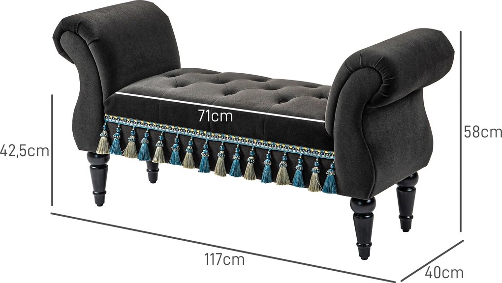 HOMCOM Polstrovaná lavice, sametový vzhled, luxusní lavice s dřevěnými nohami, předsíňová lavice do ložnice, nosnost až 150 kg, tmavě šedá, 117 x 40 …